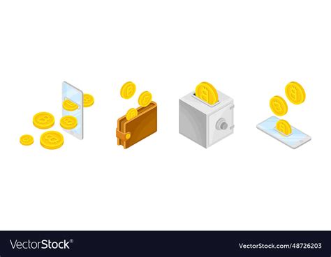 Bitcoin Blockchain Technology With Coin Isometric Vector Image