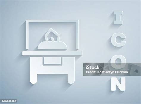 회색 배경에 고립 된 전시 아이콘에 대한 종이 컷 유리 쇼케이스 종이 아트 스타일 벡터 0명에 대한 스톡 벡터 아트 및 기타 이미지 0명 3차원 형태 가구 Istock