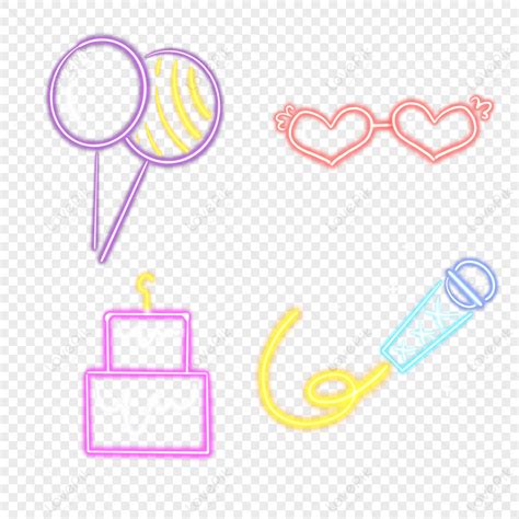 밝은 네온 조명 효과 일러스트 생일 컬렉션 전화기 안경 png 일러스트 무료 다운로드 lovepik