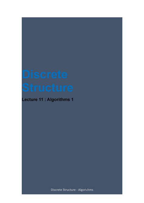 Discrete Structure Lec 11 Discrete Structure Lecture 11 Algorithms 1 1 Algorithms