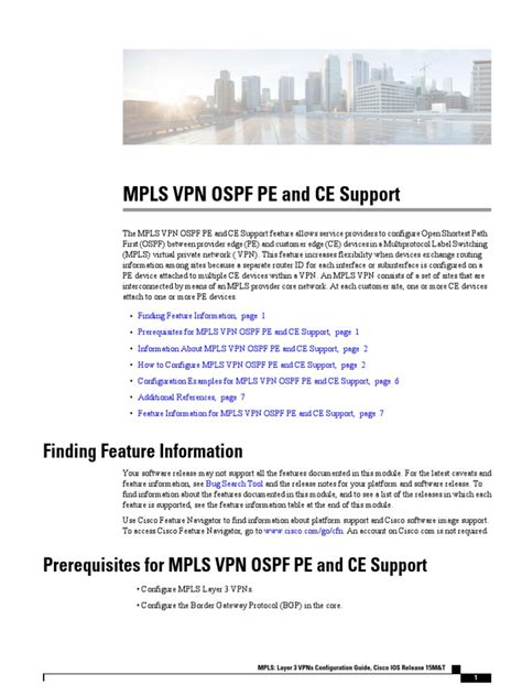 Mpls Vpn Ospf Pe And Ce Support Finding Feature Information Pdf Virtual Private Network