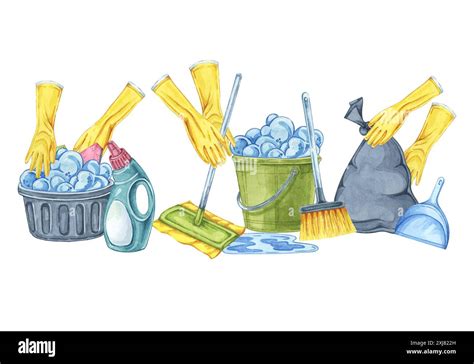 Cleaning Essentials Tidy Up Chores Watercolor Clipart For Cleaning Services Housekeeping