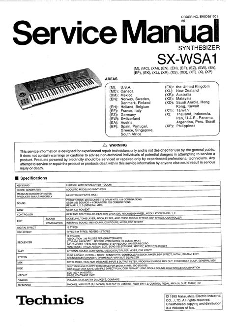Service Manual For TECHNICS SX WSA1 Download