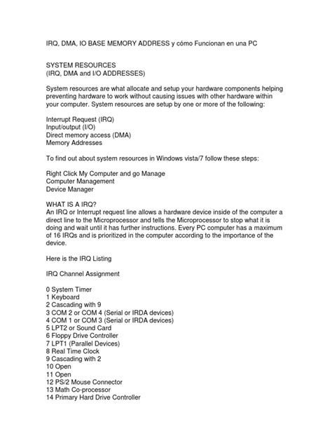 irq dma io puertos pdf input output media technology