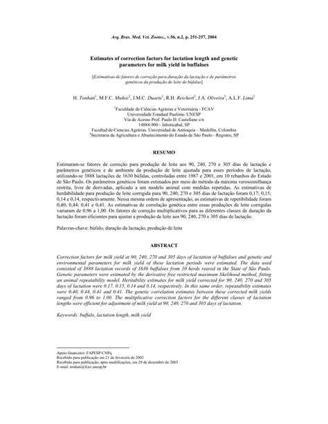 Pdf Estimates Of Correction Factors For Lactation Length And Genetic Parameters For Milk Yield