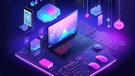 Premium Photo Laptop With Code On Screen Hanging Over Icons Progress 3d