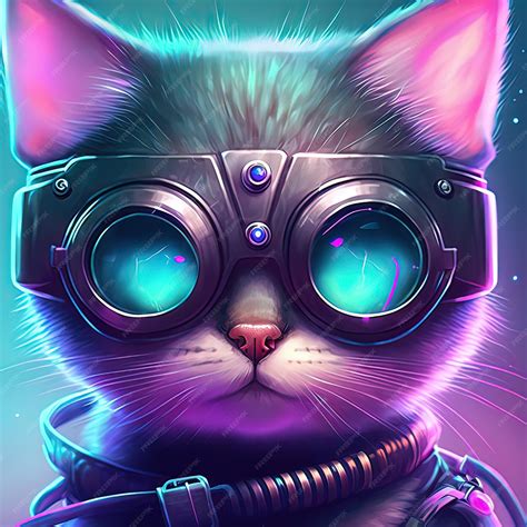 Premium Photo Futuristic Cyber Cat In Cyberpunk Style Digital Art