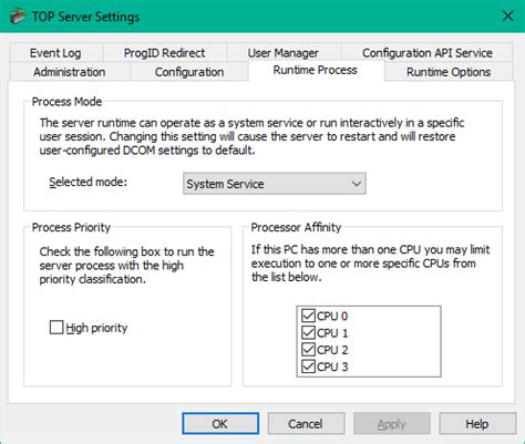 TOP Server Multi CPU Core Processor Settings