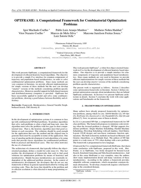 A Computational Framework For Combinatorial Optimization Problems Pdf Metaheuristic