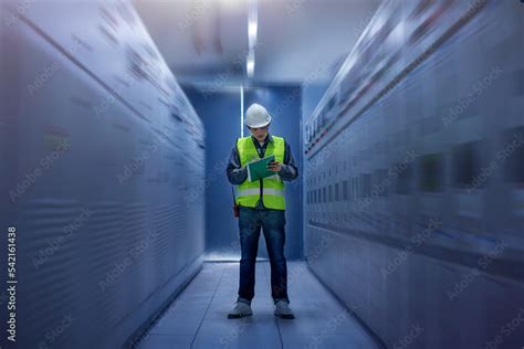The Engineer Checking And Inspecting At MDB Panel He Working With Electric Switchboard To Check
