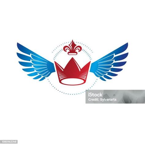 로얄 크라운 상징입니다 팔의 문장 학 외 투 절연 장식적인 상징 벡터 일러스트 흰색 바탕에 오래 된 스타일의 고 대 로그인입니다