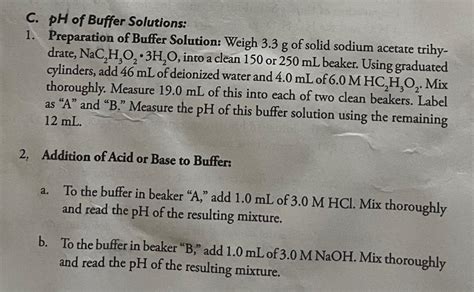 Solved C PH Of Buffer Solutions 1 Preparation Of Buffer Chegg Com