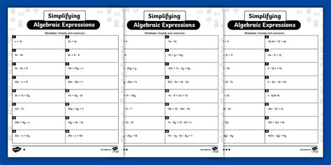 Simplifying Algebraic Expressions Worksheet Twinkl USA