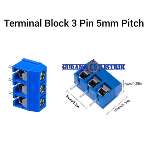 Jual Terminal Block Biru 3 Pin Pcb 3 Skrup Screw Pitch 5mm Cable