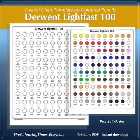 Derwent Lightfast 100 Swatch Chart Template Printable PDF Etsy