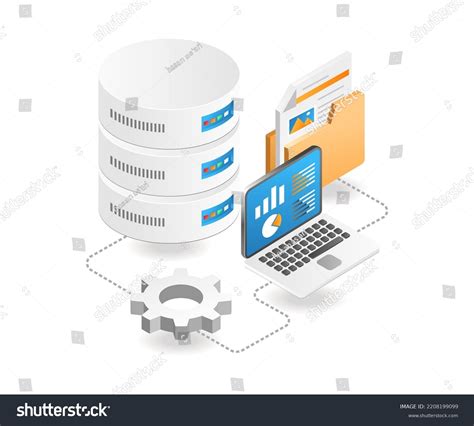 Computer Database Analysis Isometric Flat Illustration Stock Vector