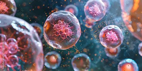 Microscopic View Of Spherical Cells With Intricate Structures Floating