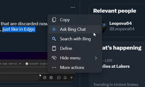 微软 edge 浏览器将把 bing chat 集成到右键菜单，划词即可询问 leopeva 版本 用户