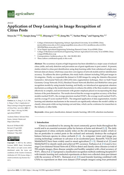 Pdf Application Of Deep Learning In Image Recognition Of Citrus Pests