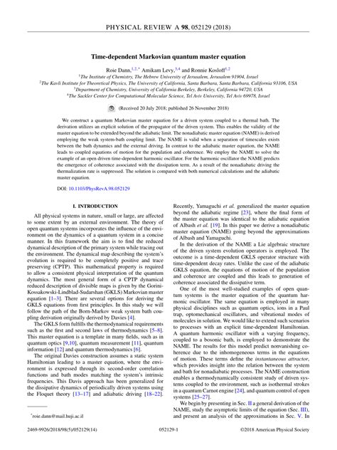 Pdf Time Dependent Markovian Quantum Master Equation