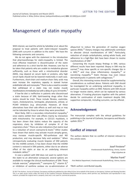 Pdf Management Of Statin Myopathy