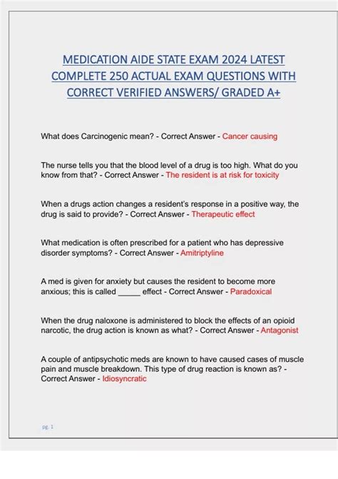 Medication Aide State Exam 2024 Latest Complete 250 Actual Exam Questions With Correct Verified