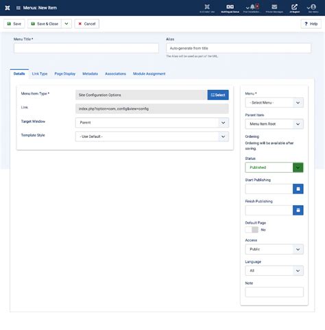 Help4xmenu Item Site Configuration Options Joomla Documentation