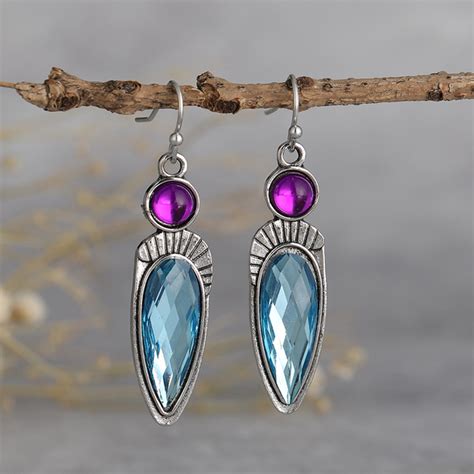 Vintage Blue And Purple Crystal Earrings