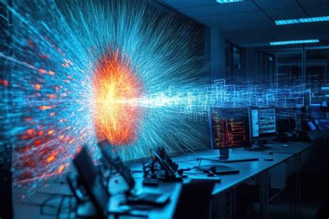 Dynamic Digital Space Showcasing Technology And Data Flow In A Modern Office Environment Stock