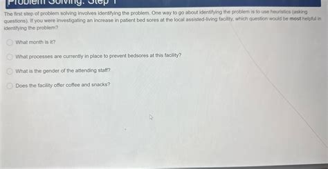 Solved The First Step Of Problem Solving Involves Chegg Com