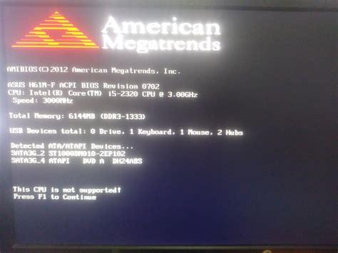 Cpu Not Supported American Megatrends Error Press F1 To Continue Techsupport