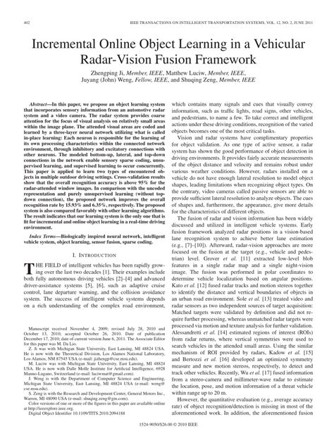 Pdf Incremental Online Object Learning In A Vehicular Radar Vision Fusion Framework