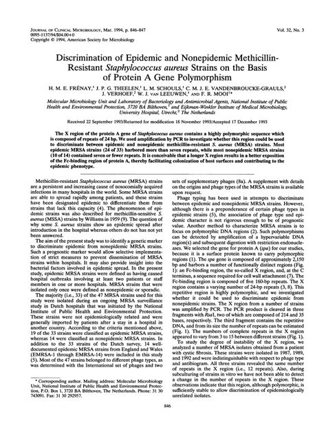 Discrimination Of Epidemic And Nonepidemic Methicillin Resistant Staphylococcus Aureus Strains