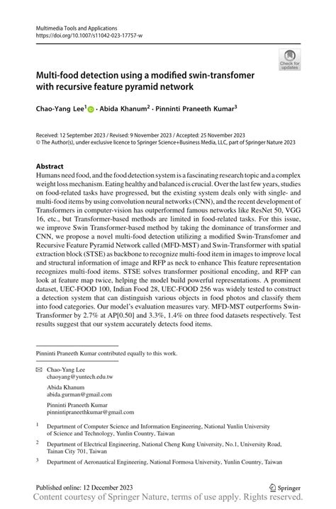 Multi Food Detection Using A Modified Swin Transfomer With Recursive Feature Pyramid Network