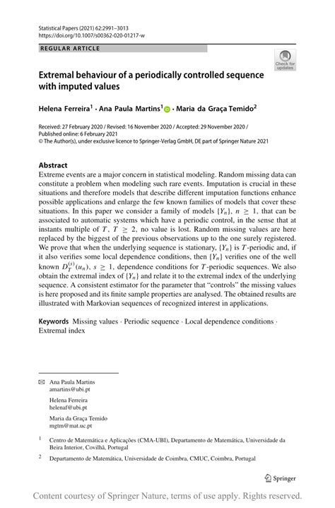 extremal behaviour of a periodically controlled sequence with imputed values request pdf