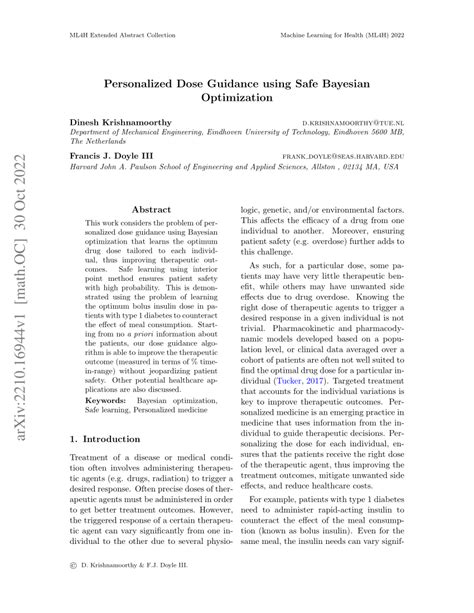 PDF Personalized Dose Guidance Using Safe Bayesian Optimization