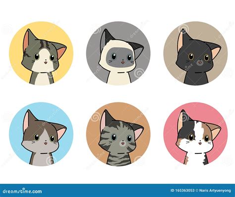 6 наклеек для котиков в стиле мультфильма Иллюстрация вектора ...