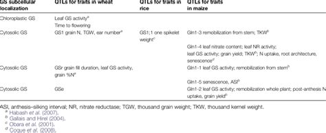 Qtls For Traits Co Localized With Mapped Gs Genes In Leaves Of Grasses Download Table