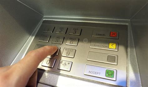 Atm Pin Button Close Up And Human Hand Index Finger Stock Image Image Of Human Hand 87923455