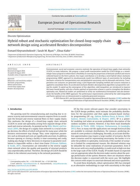 Pdf Hybrid Robust And Stochastic Optimization For Closed Loop Supply Chain Network Design