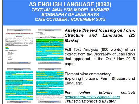 Sample Text Analysis Of Biography Caie As English Language 9093 Teaching Resources