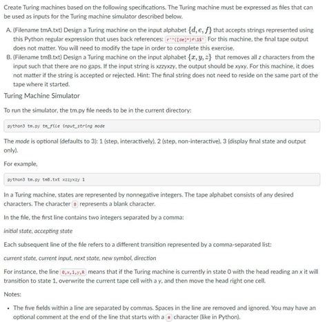 create turing machines based on the following