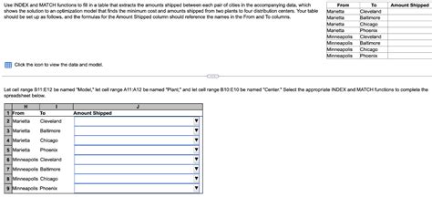 Solved Use Index And Match Functions To Fill In A Table That