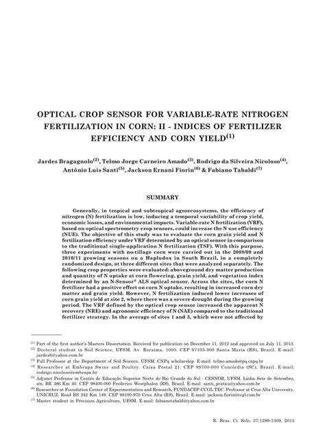 Pdf Optical Crop Sensor For Variable Rate Nitrogen Fertilization In Corn Ii Indices Of