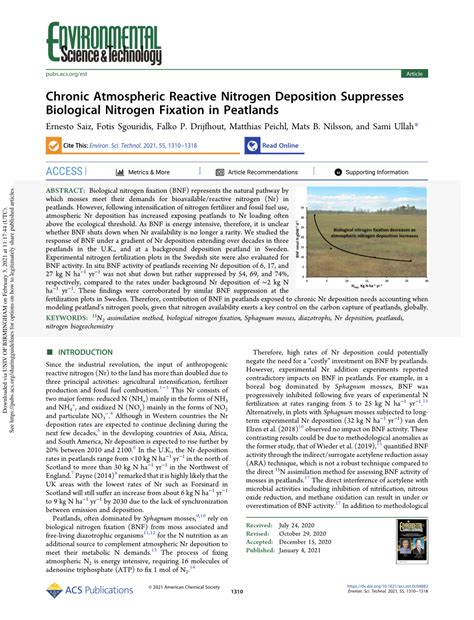 Pdf Chronic Atmospheric Reactive Nitrogen Deposition Suppresses Biological Nitrogen Fixation