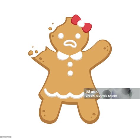 슬픈 진저 브레드 소녀 쿠키에 물린 겨울 크리스마스 음식 만화 일러스트레이션 크리스마스에 대한 스톡 벡터 아트 및 기타 이미지 크리스마스 깨짐 빵가루 음식 Istock