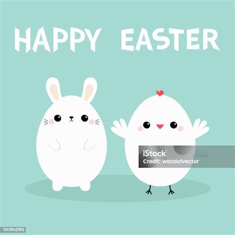 행복 한 부활절 토끼 머리 얼굴 닭 새 세트입니다 흰 토끼 아기 병아리입니다 계란 모양입니다 귀여운 만화 귀 엽 다 재미 있는