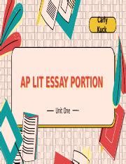 Ap Lit Essay Portion Pptx Carly Kuck AP LIT ESSAY PORTION Unit One OVERVIEW OF WRITTEN EXAM