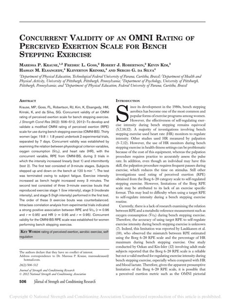 Pdf Concurrent Validity Of An Omni Rating Of Perceived Exertion Scale