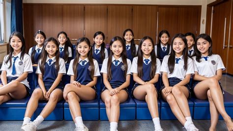 10 Alumnas Fueron A Su Escuela Y Están Sentadas Con Las Piernas